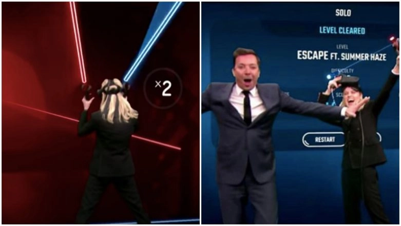 Brie Larson Shows Amazing Jedi Skills in a Game of Beat Saber With ...