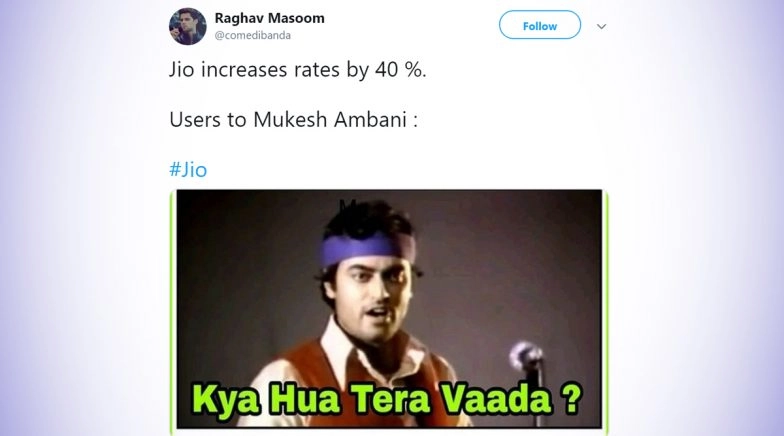 Jio Announces 40% Price Hike in Mobile Tariffs, Internet Responds With ...