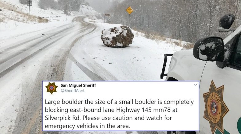 Colorado Highway Blocked by 'Large Boulder the Size of Small Boulder ...