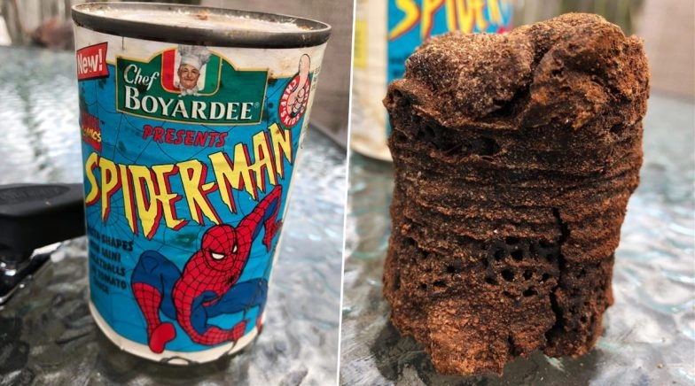 Spider-Man Pasta Can From 1995 Opened After 25 Years And The Contents ...
