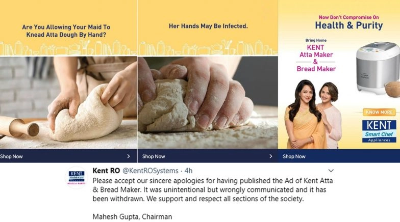 Kent RO Issues Public Apology, Removes Distasteful Atta Dough Maker Ad ...