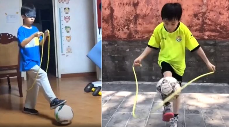 Chinese Boy Juggles Football While Rope-Skipping Blindfoldedly, His ...