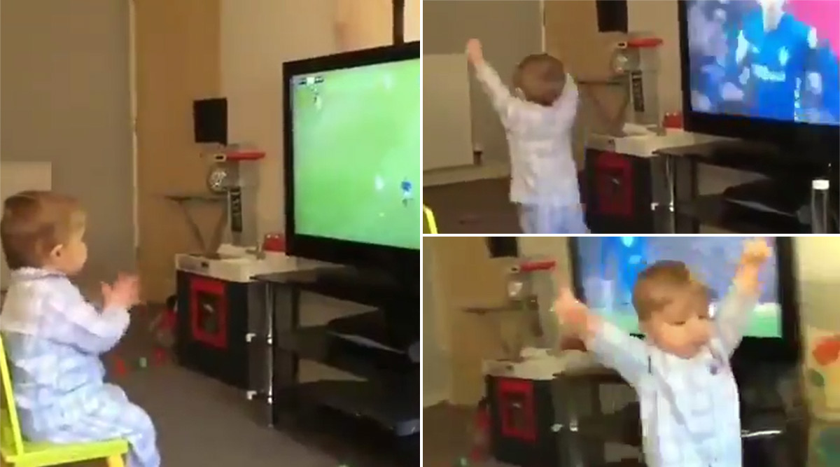 Little Kid Dancing With Joy and Celebrating After Favourite Football ...