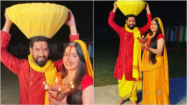 Chhath Puja 2020 Special Song: Amrapali Dubey and Dinesh Lal Yadav aka Nirahua Look All Decked ...
