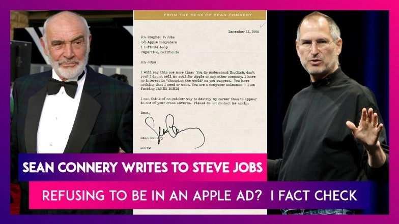 Did Sean Connery (James Bond) Write To Steve Jobs That Doing Ad For ...