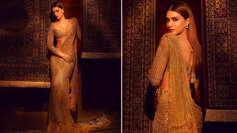 Kriti Sanon Looks Drop Dead Gorgeous As She Poses In A Golden Saree In