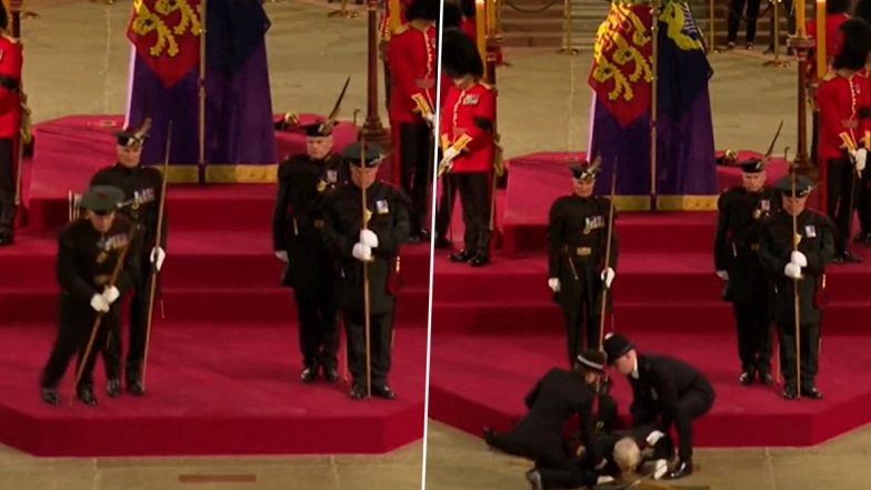 Royal Guard Next to Queen Elizabeth's Coffin Faints in Westminster Hall ...