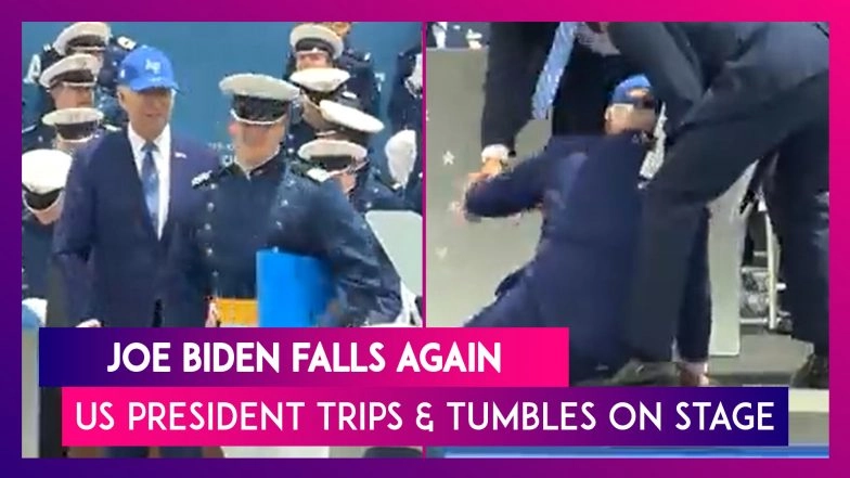 Joe Biden Falls Again: US President Trips & Tumbles On Stage At Air Force Academy Graduation ...