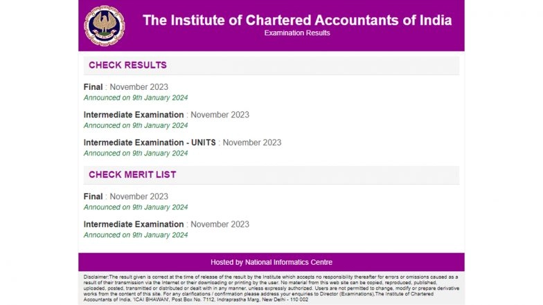 CA Exam Result 2024: Chartered Accountancy Intermediate, Final November ...