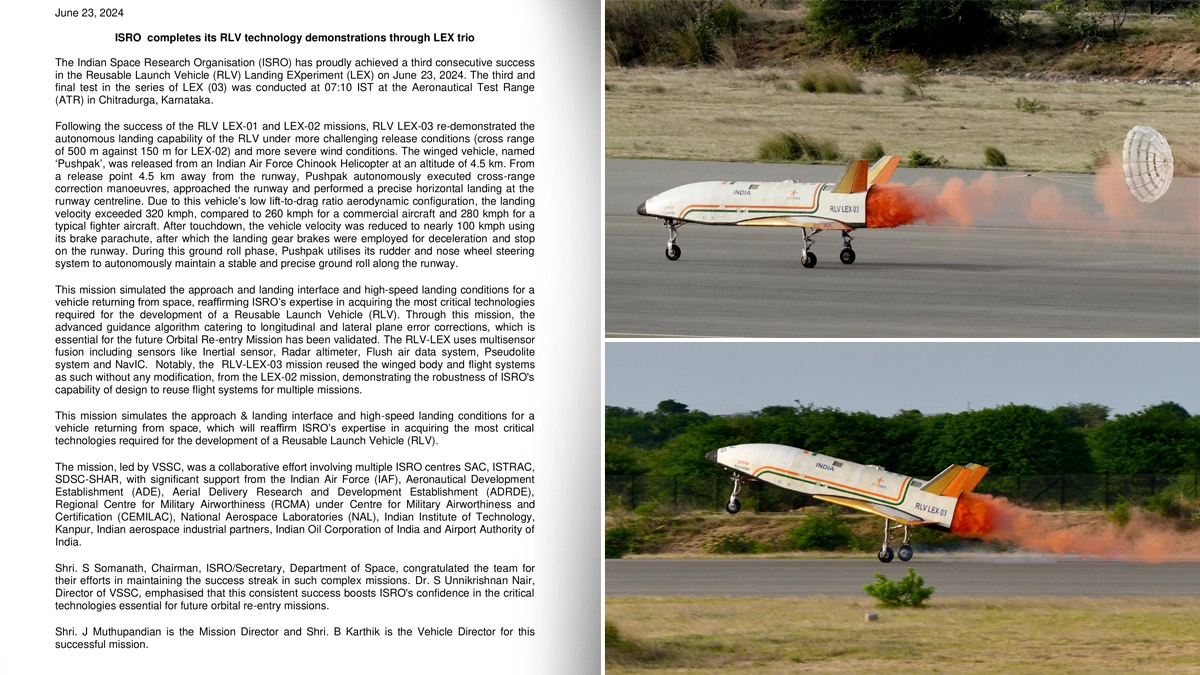 Agency News | ISRO Completes Its Reusable Launch Vehicle Technology ...