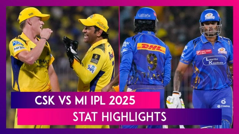 CSK vs MI IPL 2025 Stat Highlights: Ruturaj Gaikwad, Noor Ahmad, Rachin Ravindra Help Five-Time ...