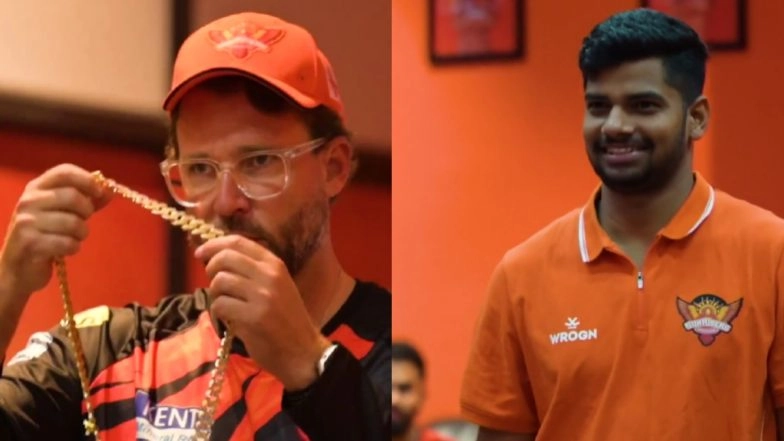Aniket Verma Receives SRH Medal Award From Head Coach Daniel Vettori After Sunrisers Hyderabad ...
