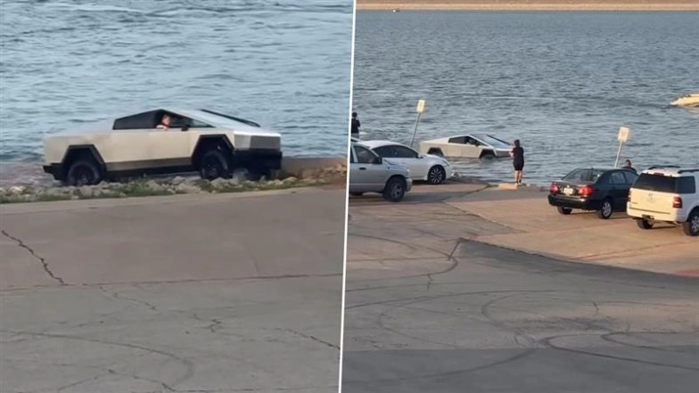Cybertruck in Lake Grapevine in Texas Viral Video: Man Takes Tesla ...