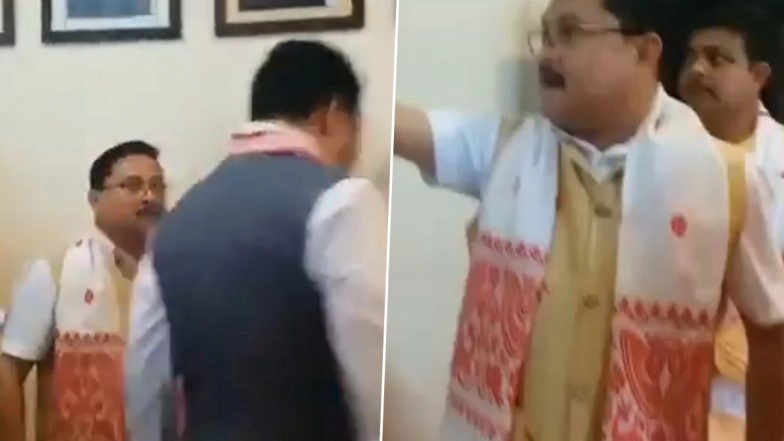 Assam BJP Chief Dilip Saikia Publicly Scolds Minister Jayanta Malla Baruah in Presence of CM ...